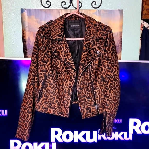 bebe | Jackets & Coats | Bebe Lepord Print Leather Style Jacket | Poshmark